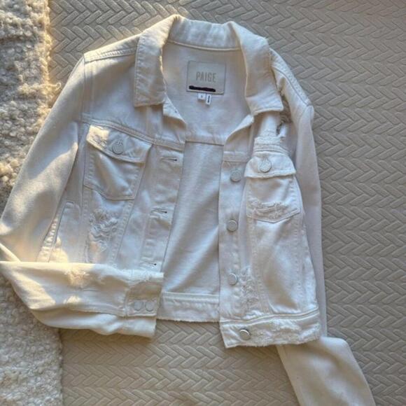 PAIGE | Jackets & Coats | Paige White Distressed Denim Jacket | Poshmark
